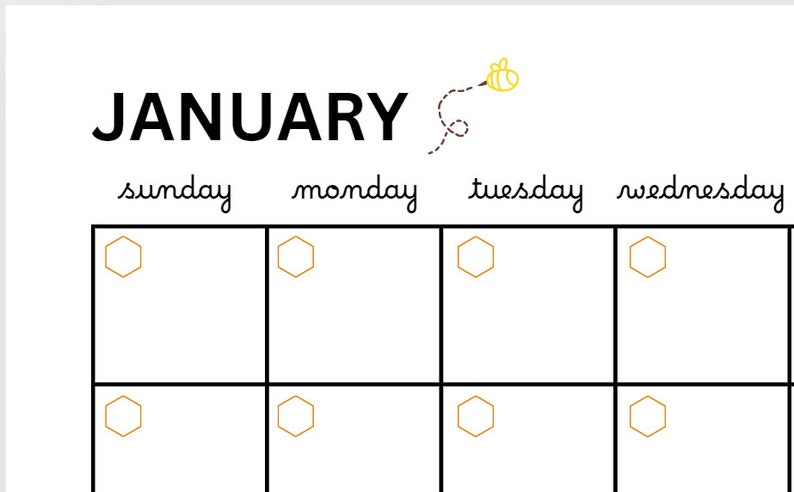 Bee-themed Calendar Blank Downloadable Printable Template 12-month 8 ...