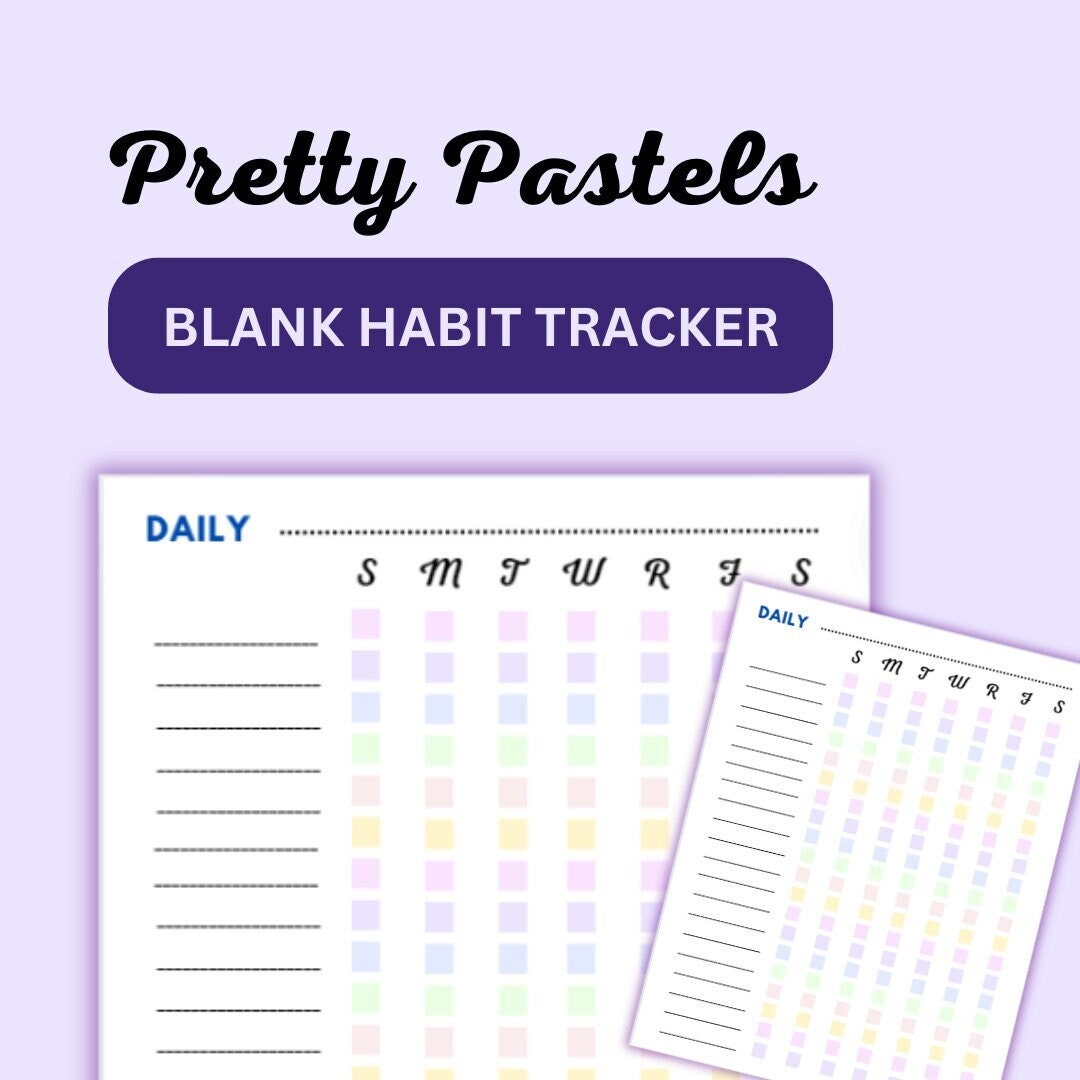 Pastel Blank Customizable Printable Daily Habit Tracker 8.5x11 Download ...