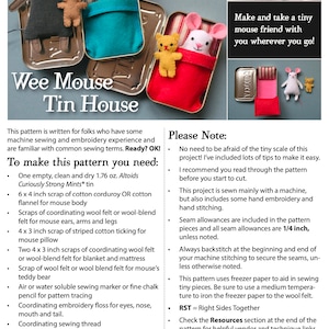 Wee Mouse Tin House PDF Sewing Pattern for a Miniature Mouse in a Tin ...