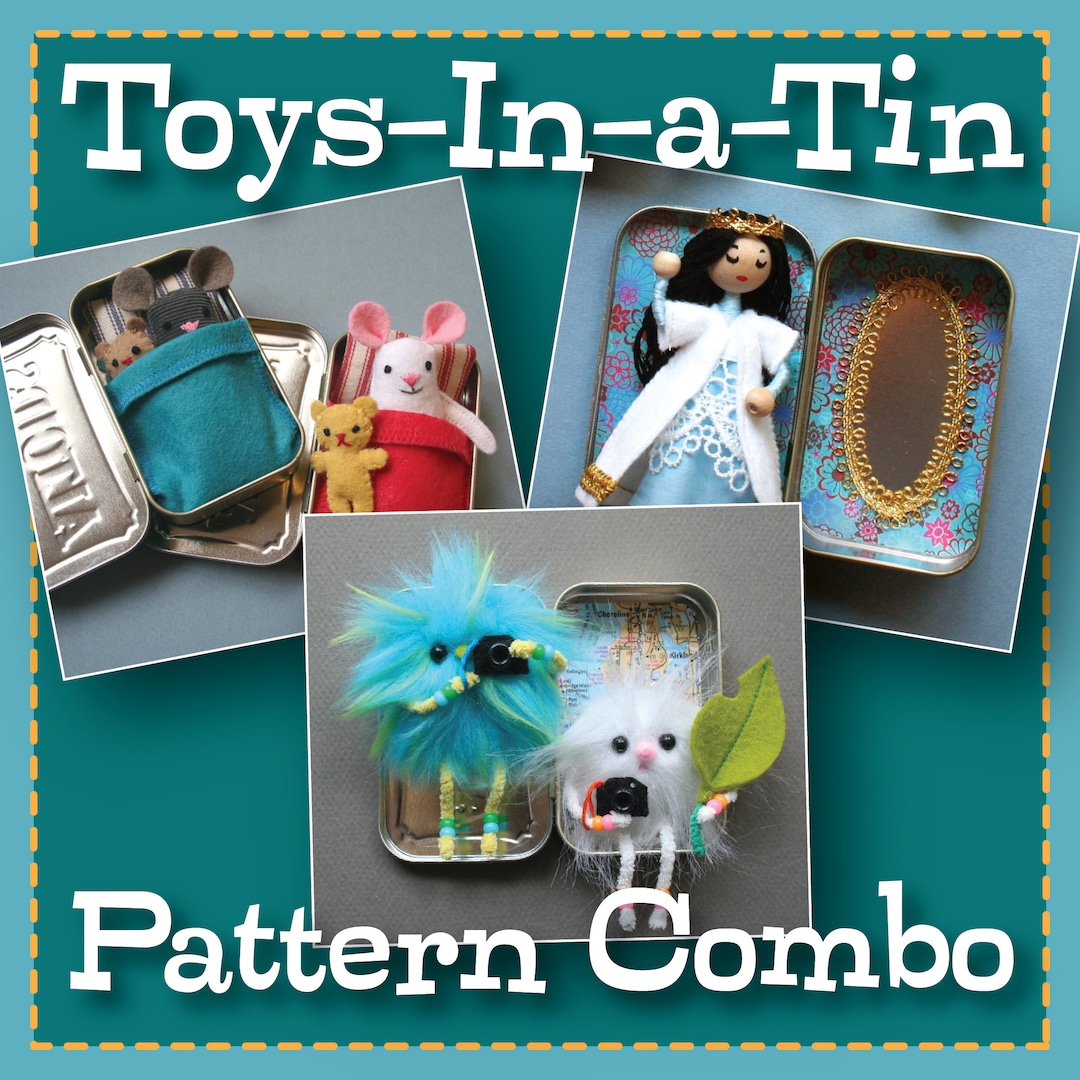 Toys-in-a-tin PDF Pattern Combo for Adorable Miniature Doll, Mouse, and ...