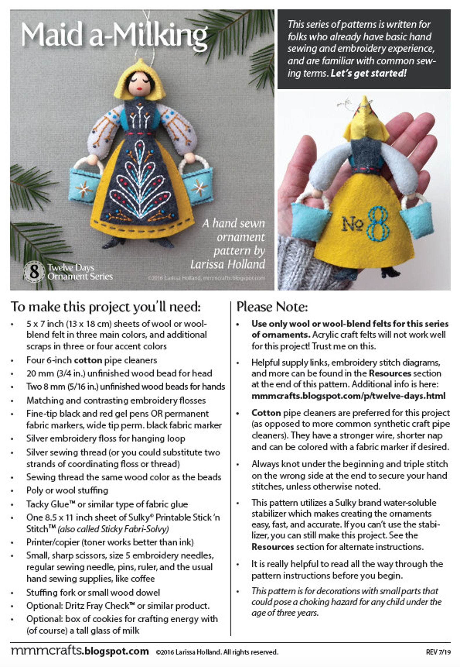 Maid A-milking PDF Pattern for a Hand Sewn Wool Felt Ornament - Etsy