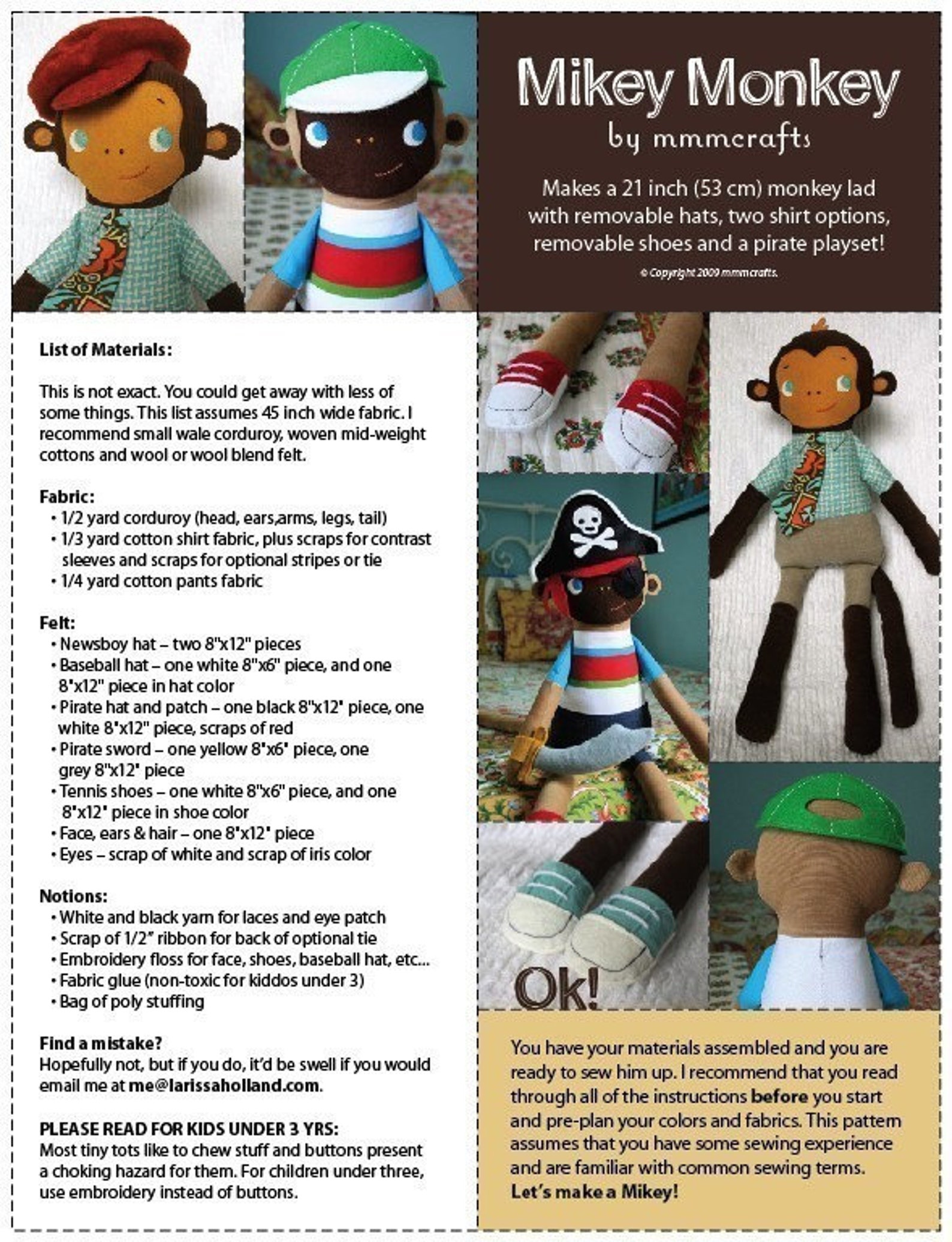 Mikey Monkey PDF Printable Pattern - Etsy Australia