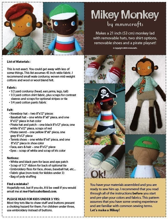 Mikey Monkey PDF printable pattern | Etsy
