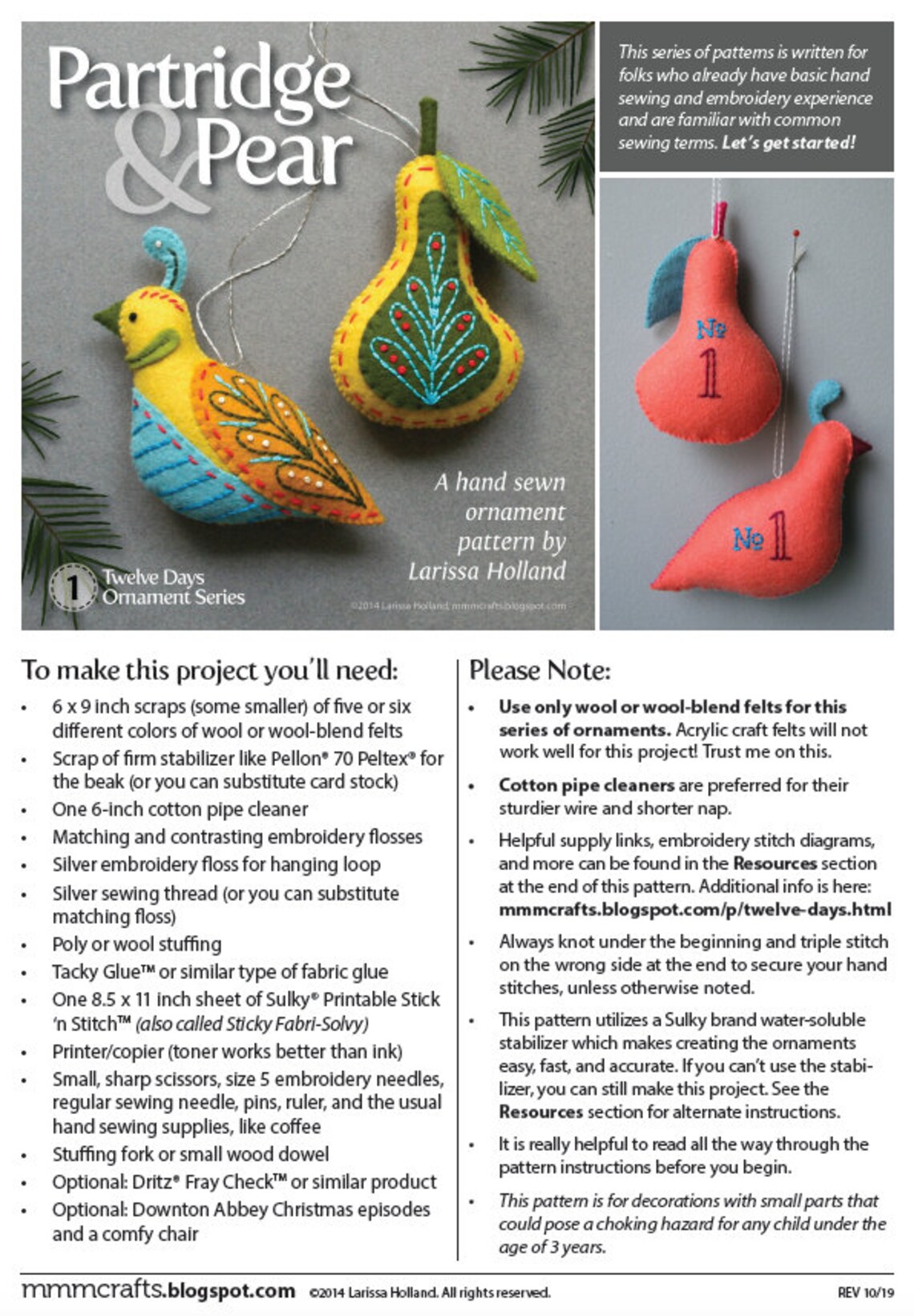 Partridge & Pear PDF Pattern for a Hand Sewn Wool Felt - Etsy Canada