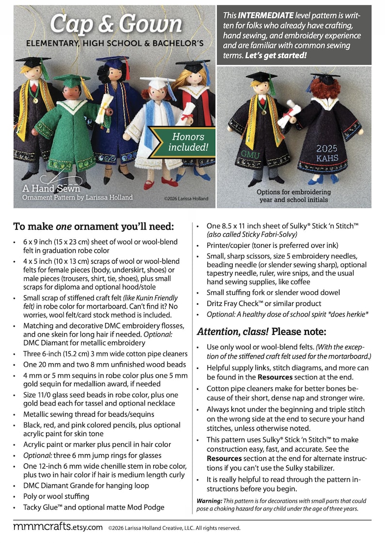 Cap & Gown PDF Pattern for Hand Sewn Felt Graduation Ornament - Etsy