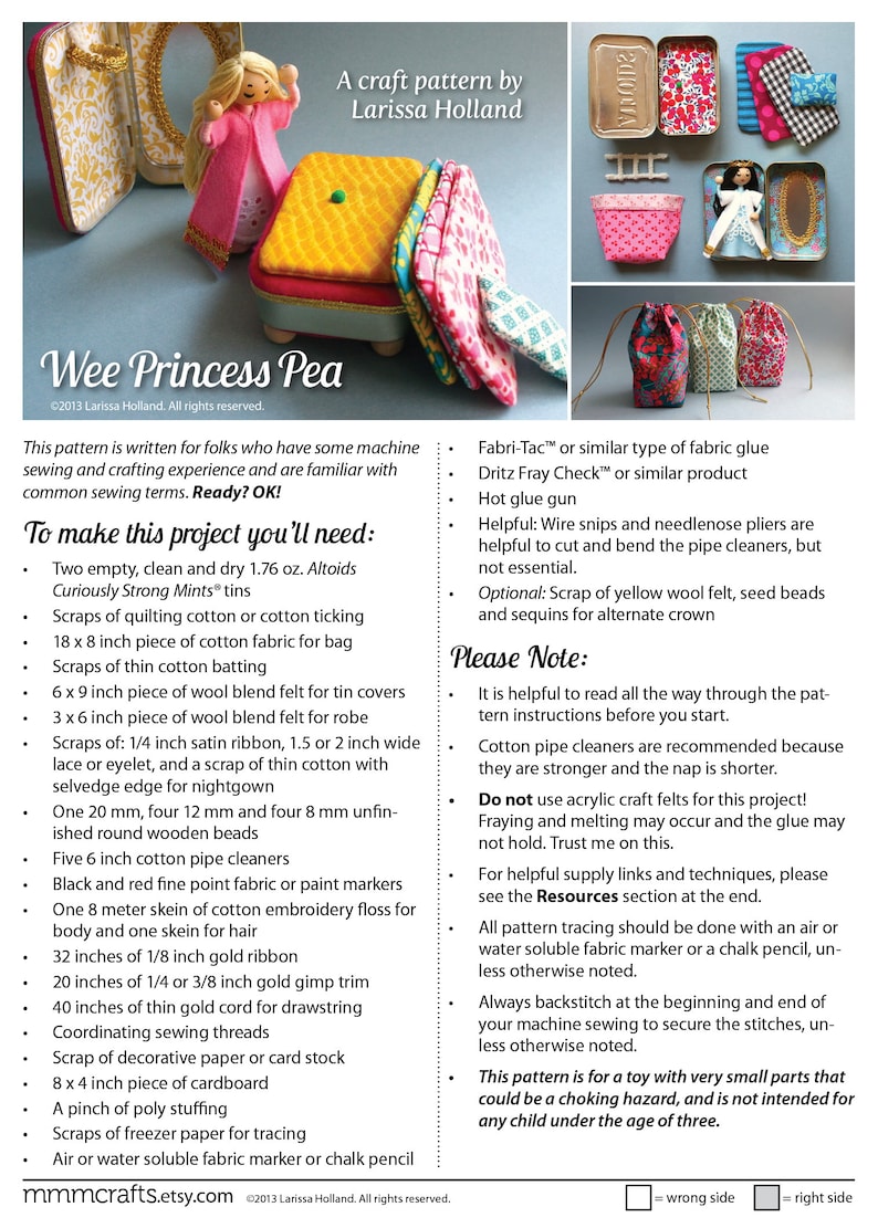 Wee Princess Pea PDF Craft Pattern for a Travel Size Fairy Tale Doll ...