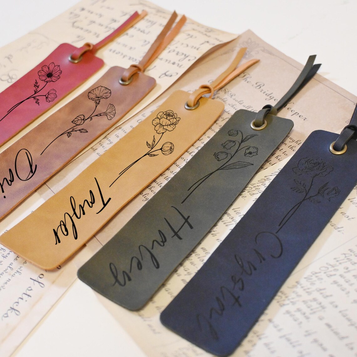 Custom Leather Bookmarks, Personalized Birth Flower Bookmark, Gifts for ...