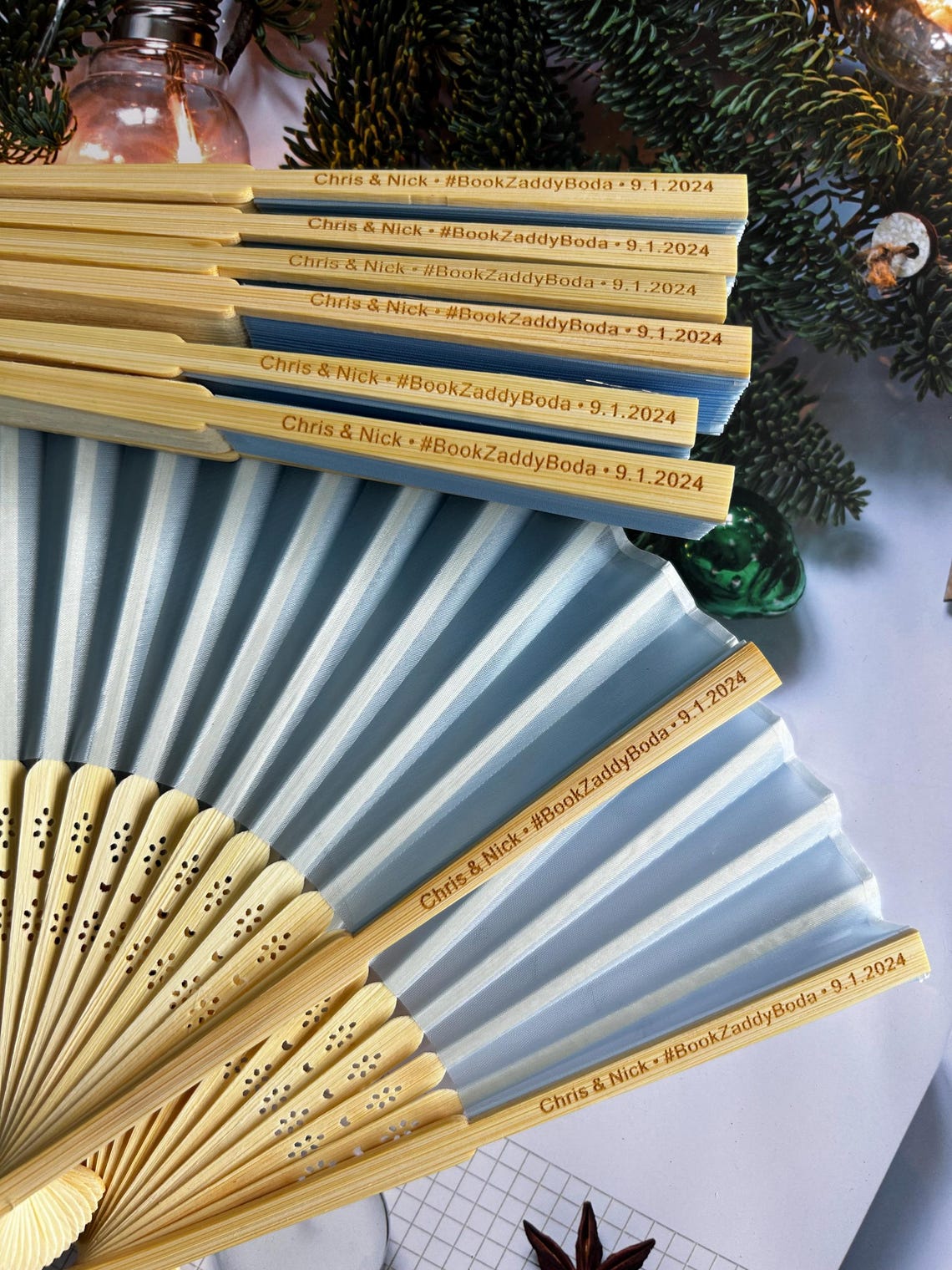 Personalized Light Blue Silk Wedding Fans,custom Hand Fan,wedding Fan ...