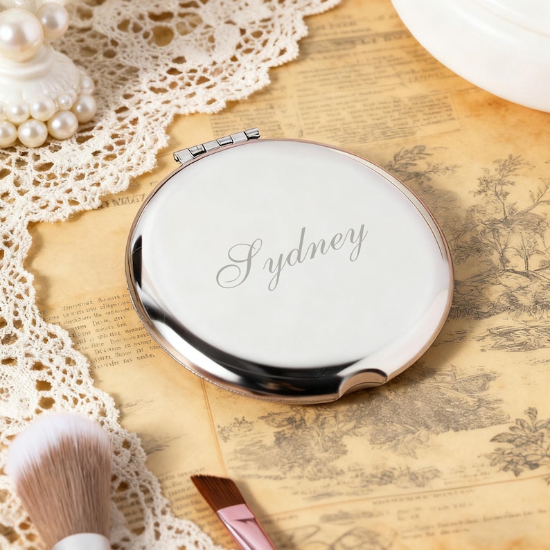 Personalized Engraved Silver Compact Mirror With Name, Custom Pocket ...