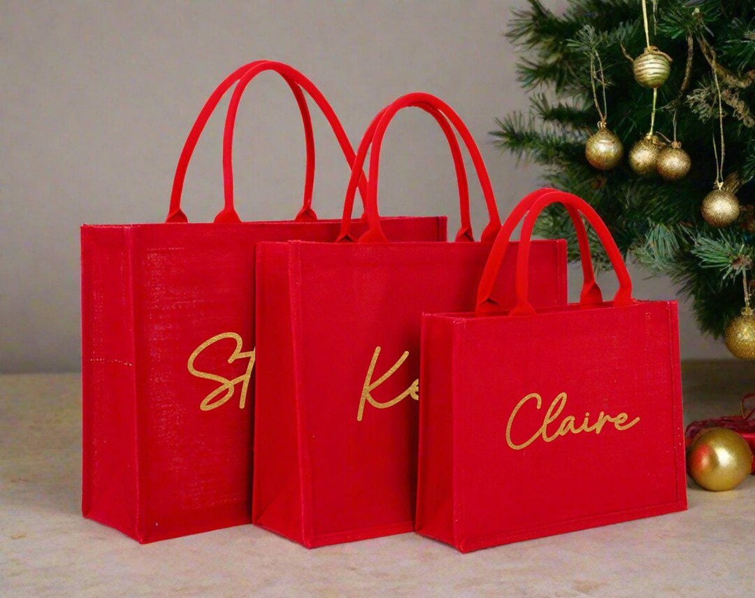Personalized Red Christmas Gift Bags, Custom Christmas Sacks Xmas Party ...