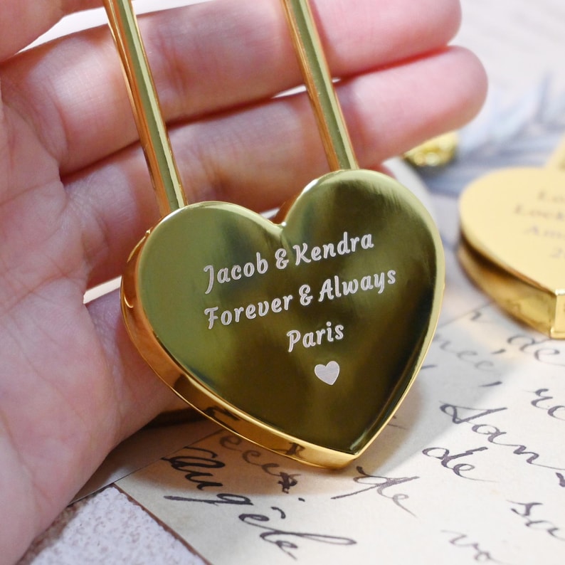 Personalized Love Padlock, Gold Heart Love Lock, Engraved Paris ...