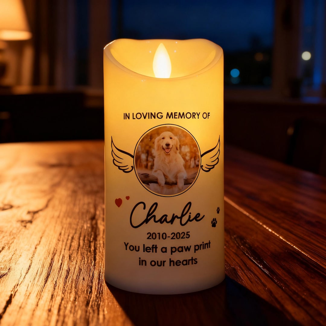 Personalized Pet Memorial LED Candle With Photo, Custom Dog Cat ...