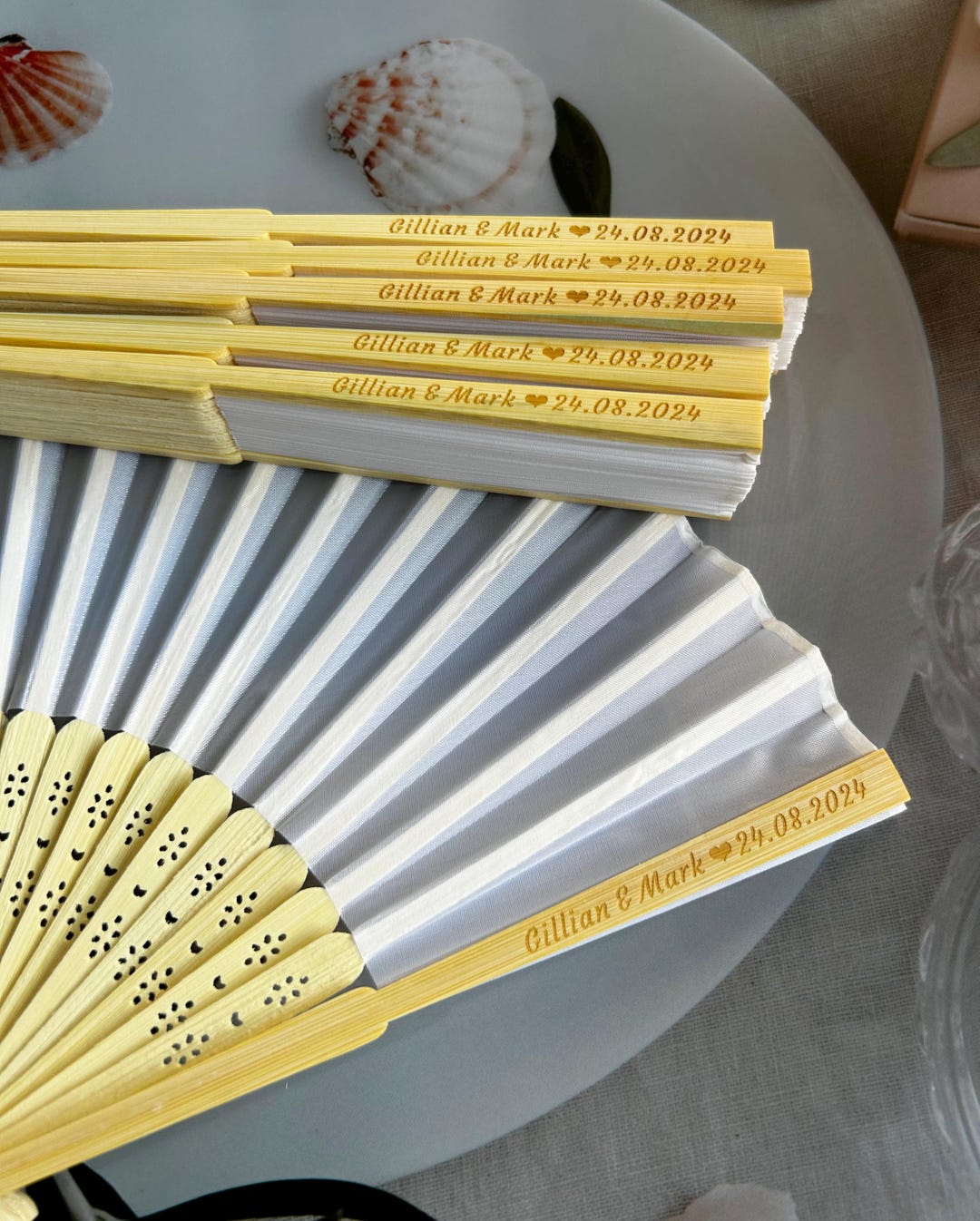 Personalized White Silk Wedding Fans, Engraved Folding Hand Fan ...