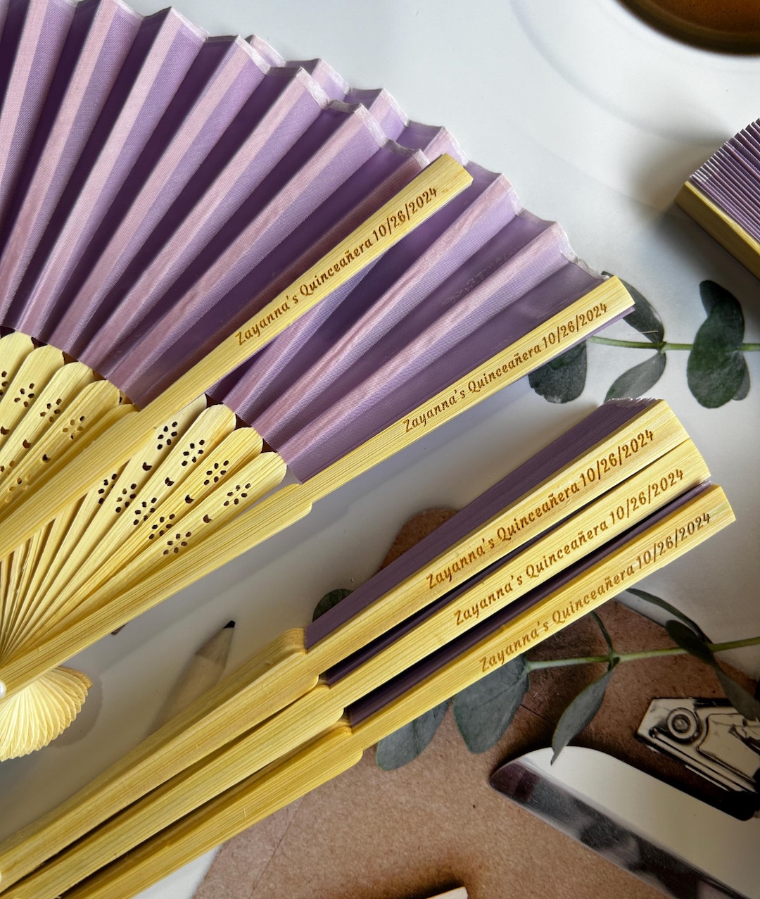 Personalized Light Purple Silk Wedding Fans,engraved Printing Folding ...