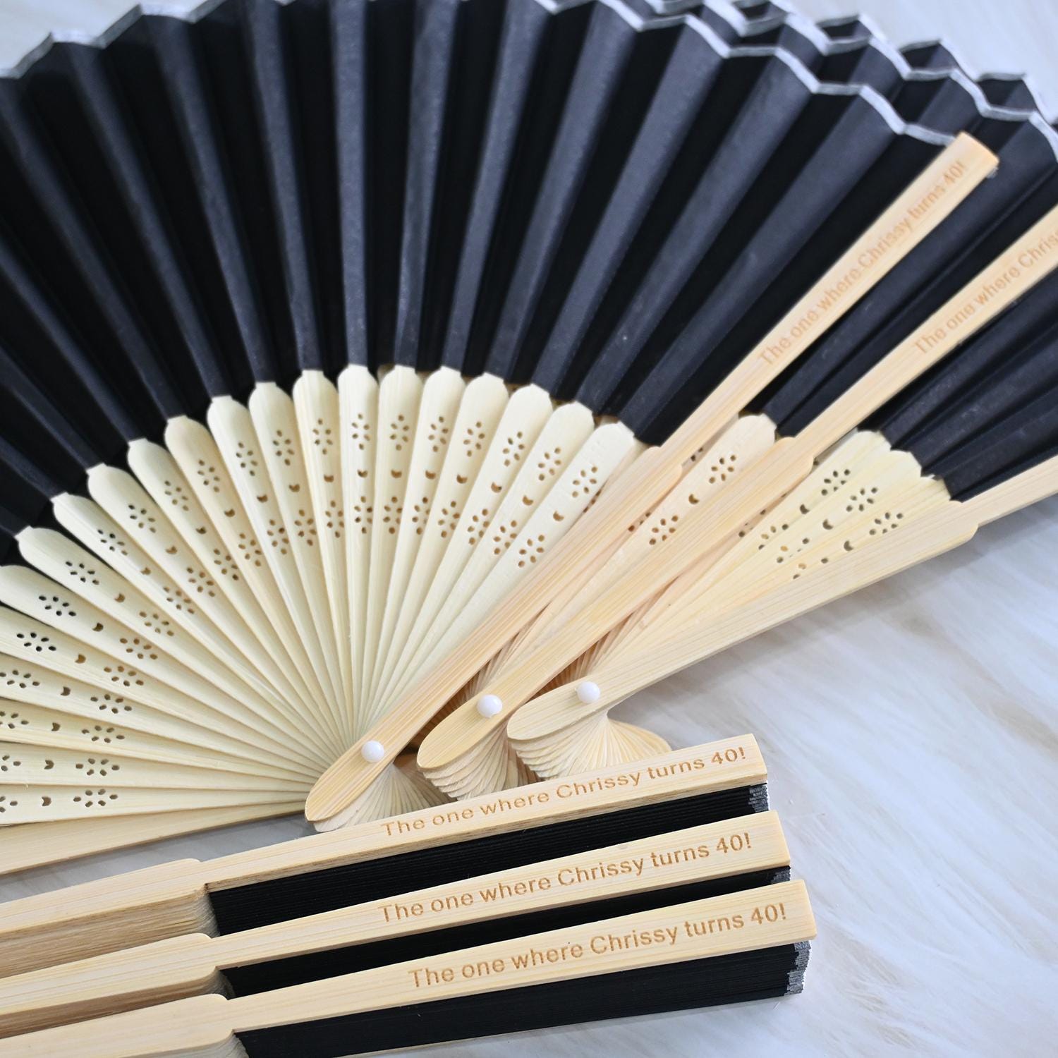 Personalized Black Fans Engraved Text, Silk Hand Fans for Guests ...