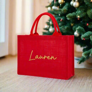 Personalized Red Christmas Gift Bags, Custom Christmas Sacks Xmas Party ...