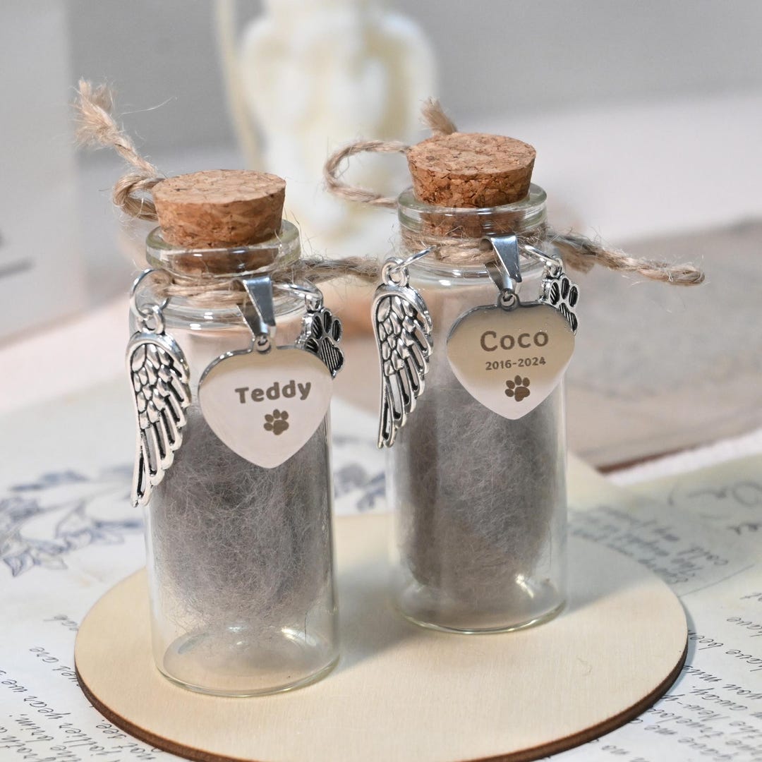Personalized Pet Fur Memorial Jar 30ml, Custom Cat Fur Pet Hair ...