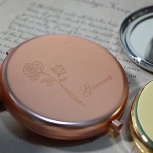 Personalized Bridesmaid Mirrors With Name Birth Flower, Custom Rose Gold, Gold, Silver Compact ...
