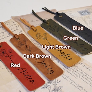 Custom Leather Bookmarks, Personalized Birth Flower Bookmark, Gifts for Readers Book Lovers ...