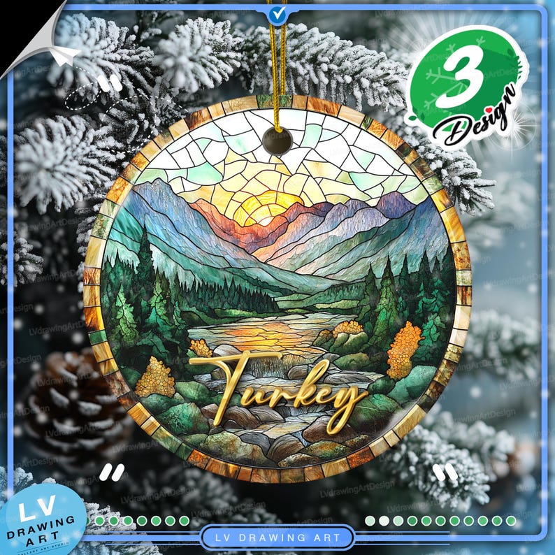Turkiye Christmas Ornament Turkey Souvenir Gift, Faux Stained Glass 2D ...