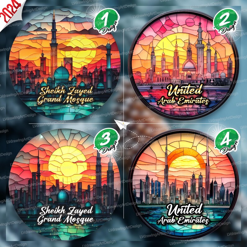 Sheikh Zayed Grand Mosque and UAE Ornament, Emirate of Abu Dhabi, Round ...