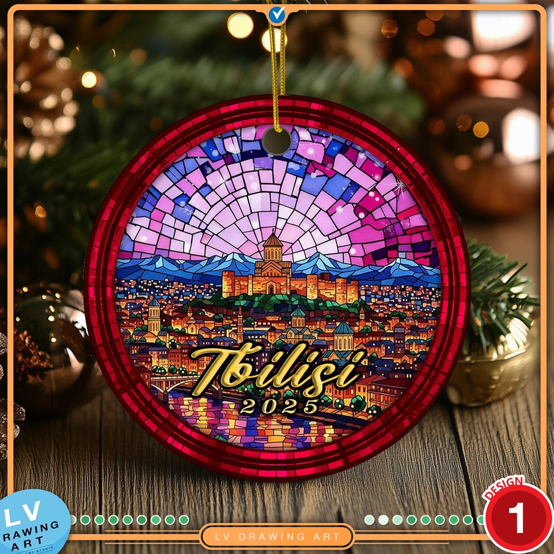 Tbilisi Georgia 2025 Ceramic Sphere Ornament, Faux Stained Glass Style ...