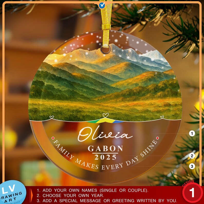 Personalized Gabon Glass Ornament 2025: Custom Name & Year ...