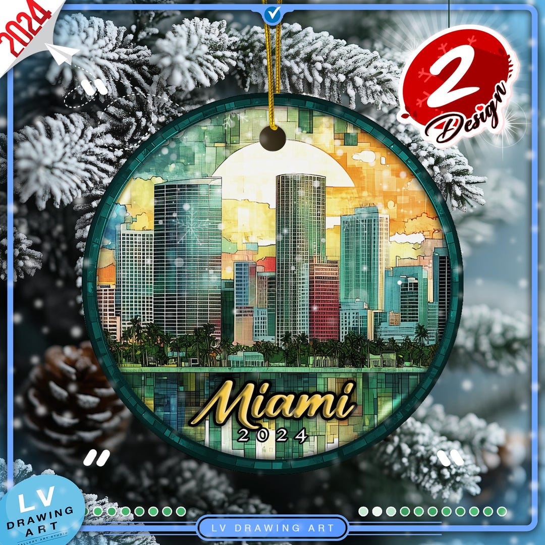 Miami Skyline Ornament, Xmas Tree, Winter Decor, Christmas Gift Idea ...