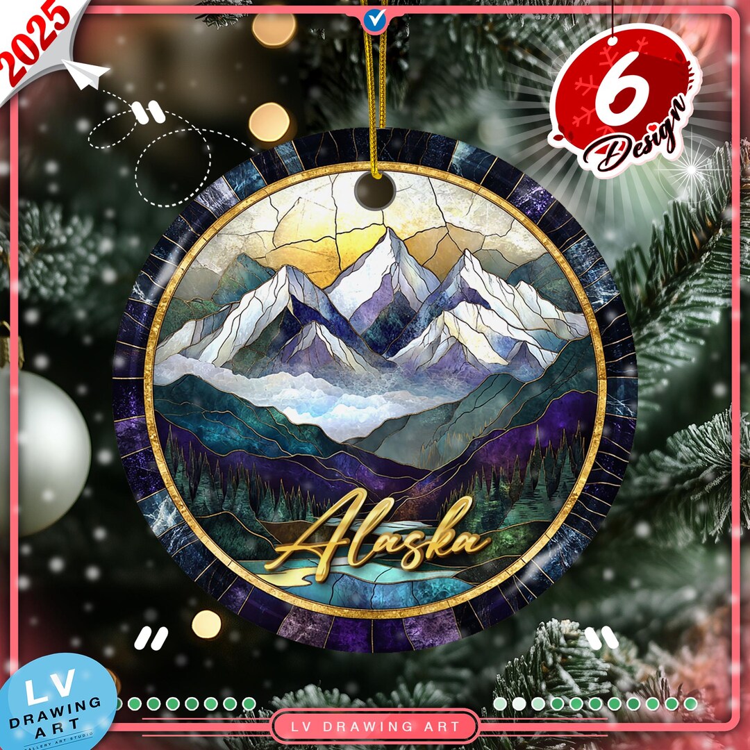 Alaska Christmas Ornament: Stained Glass Mountain Design - Etsy