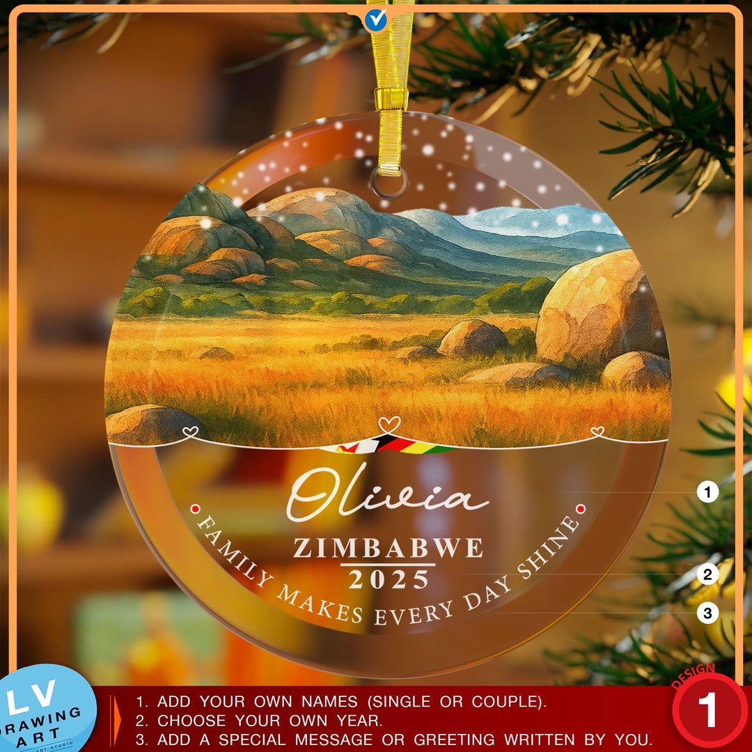 Personalized Zimbabwe Glass Ornament 2025, Custom Name, Year & Message ...