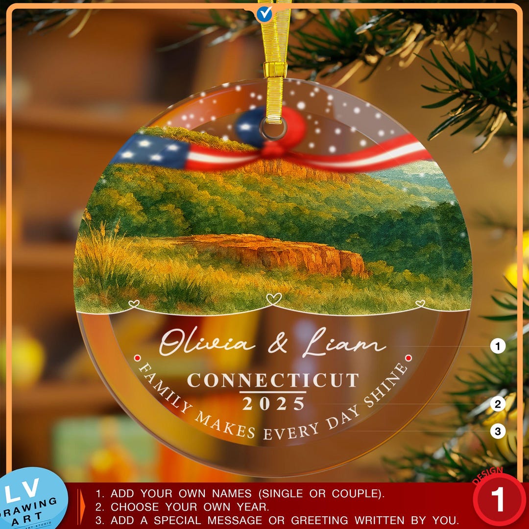 Personalized Connecticut Glass Ornament 2025: Custom Name & Year ...