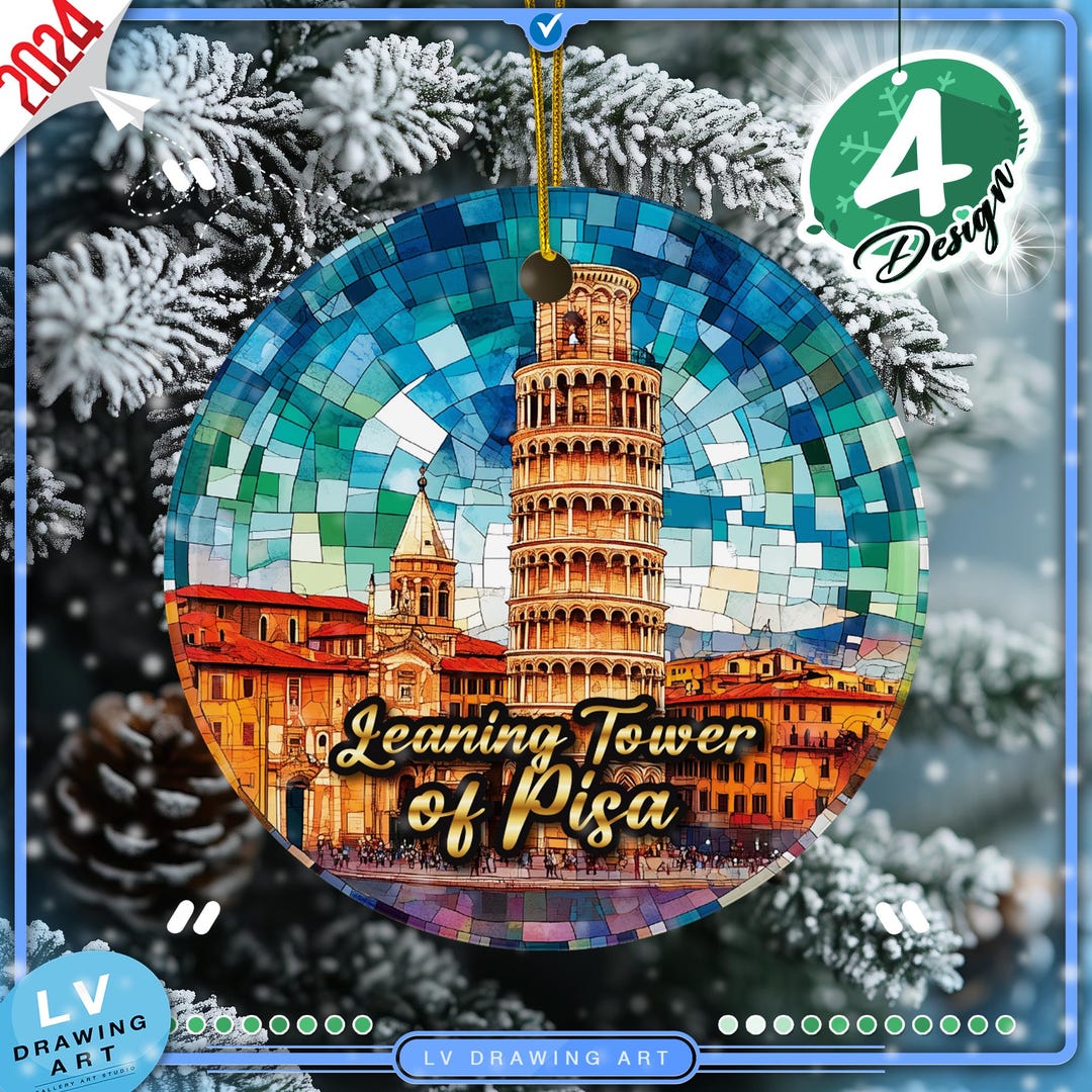 Pisa Italy Ornament: Stained Glass Style Ceramic Xmas Tree Decoration ...