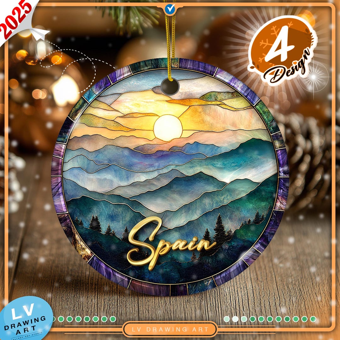 Spain Ceramic Ornament, Faux Stained Glass Travel Gift, Spanish ...