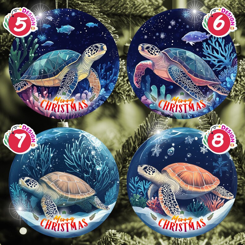 Sea Turtle Christmas Ornament Set: Coastal Ceramic Tree Decor - Etsy