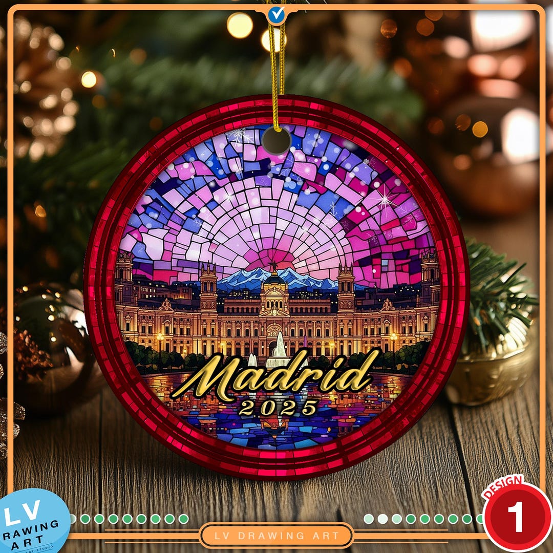 Madrid Spain 2025 Christmas Ornament, Stained Glass Style Ceramic ...