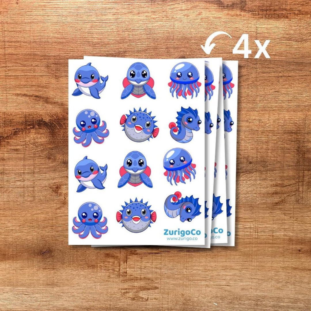 Sea Creatures Sticker Sheet With 48 Cute & Sweet Sea Creatures Sticker ...