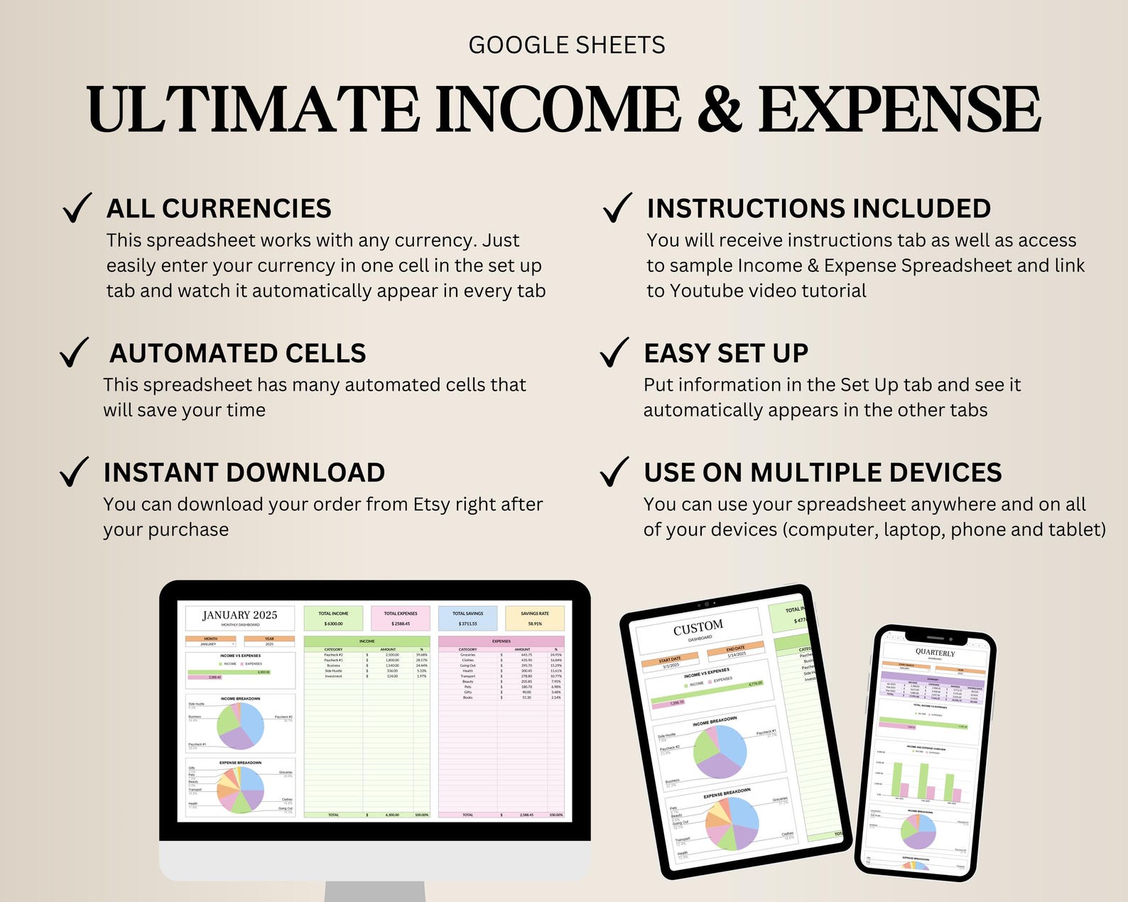 Income and Expense Tracker Spreadsheet, Personal Financial Planner ...