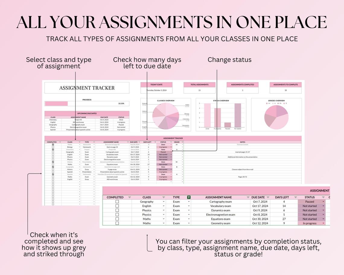Simple Student Planner Spreadsheet, Assignment Tracker Google Sheets ...