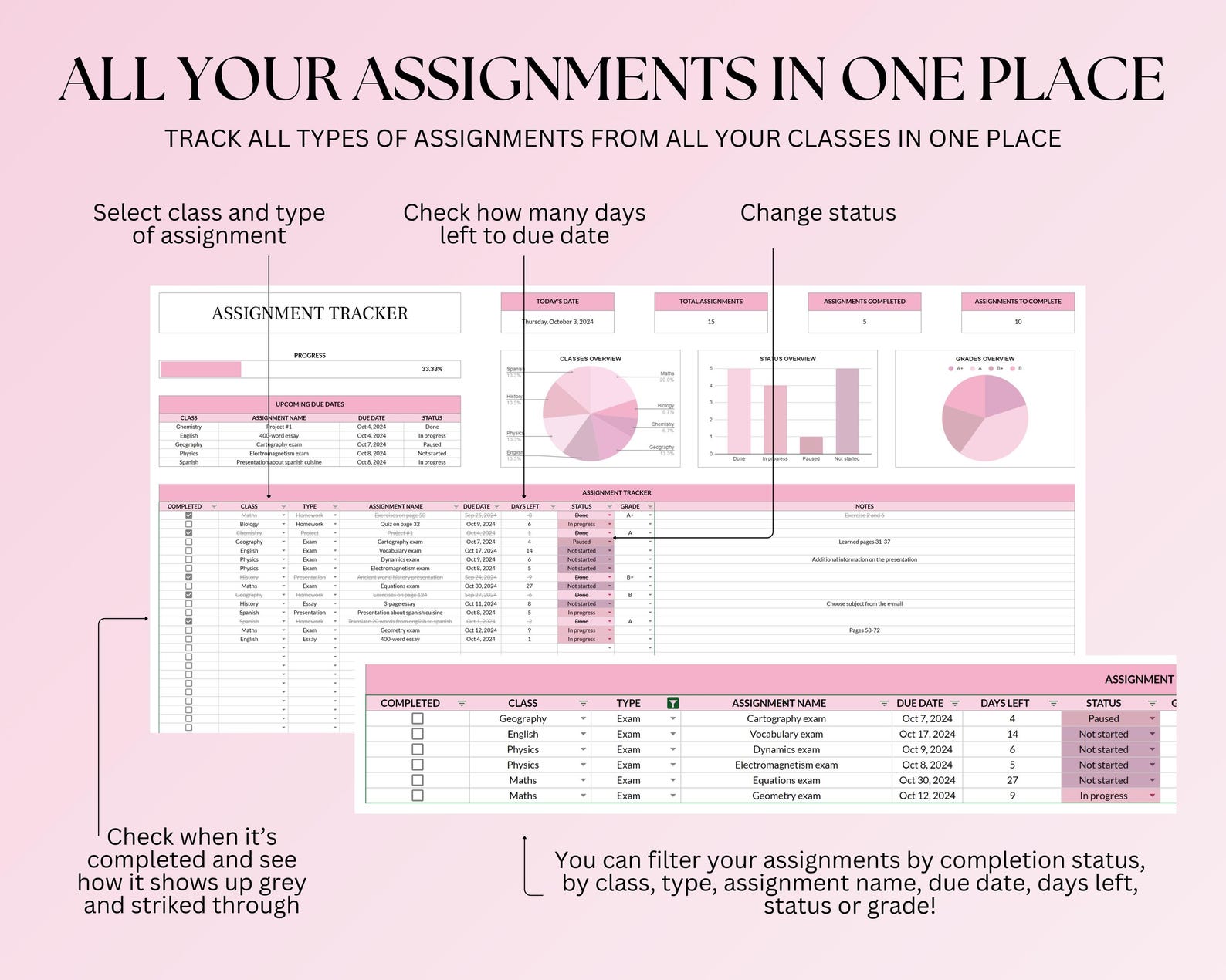 Simple Student Planner Spreadsheet, Assignment Tracker Google Sheets ...