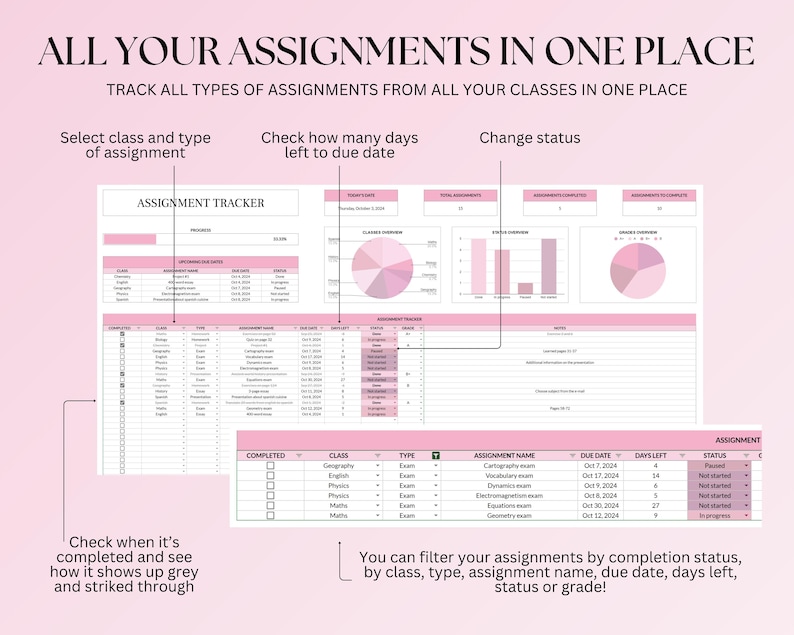 Simple Student Planner Spreadsheet, Assignment Tracker Google Sheets ...