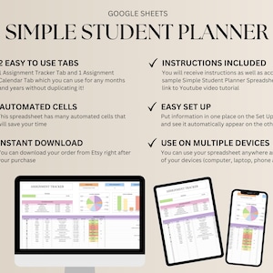 Simple Student Planner Spreadsheet, Assignment Tracker Google Sheets ...