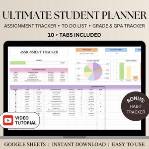 Ultimate Student Planner Spreadsheet, Assignment Tracker Google Sheets ...