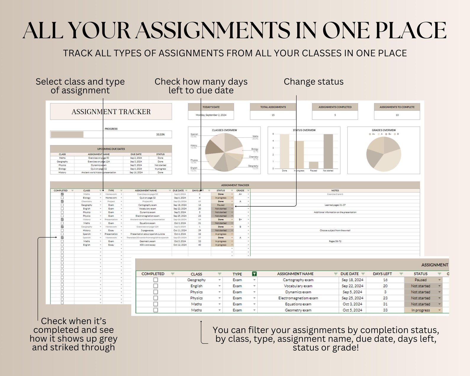 Simple Student Planner Spreadsheet, Assignment Tracker Google Sheets ...