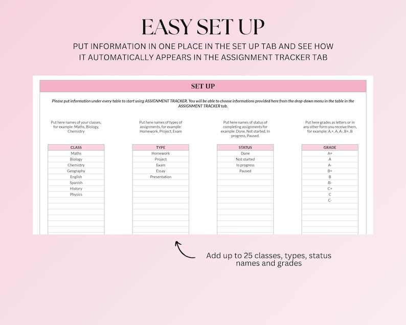 Simple Student Planner Spreadsheet, Assignment Tracker Google Sheets ...