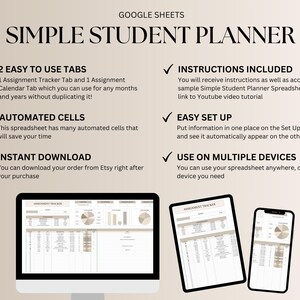 Simple Student Planner Spreadsheet, Assignment Tracker Google Sheets ...