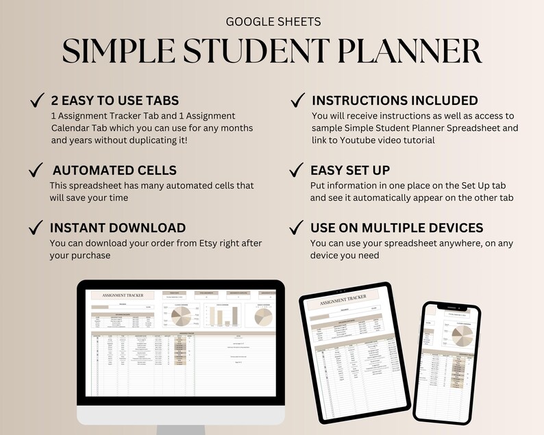 Simple Student Planner Spreadsheet, Assignment Tracker Google Sheets ...