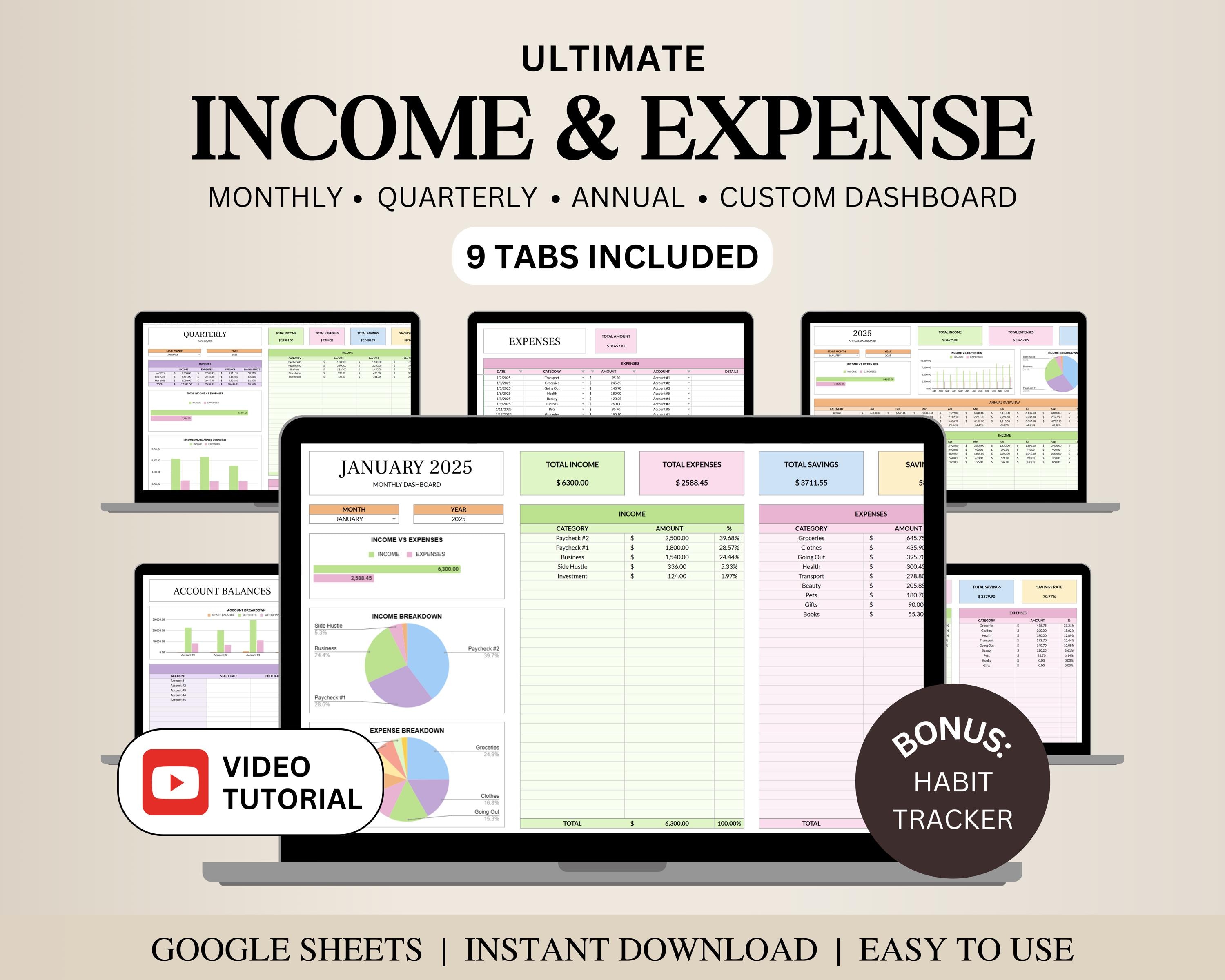 Income and Expense Tracker Spreadsheet, Personal Financial Planner ...