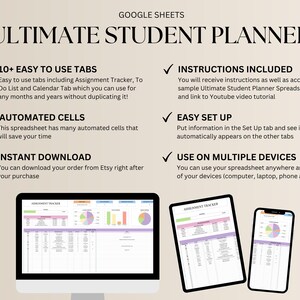 Ultimate Student Planner Spreadsheet, Assignment Tracker Google Sheets ...