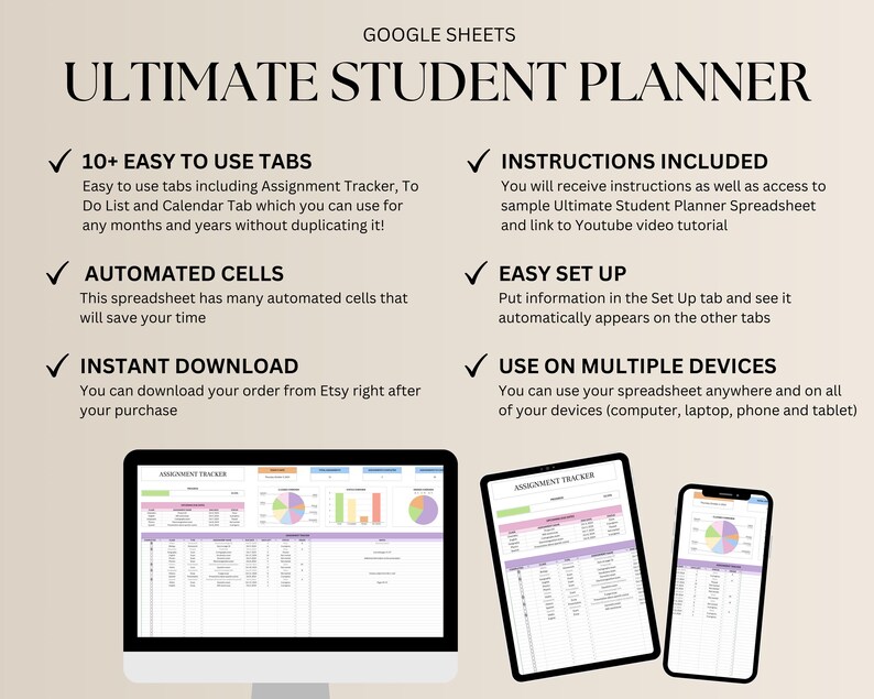 Ultimate Student Planner Spreadsheet, Assignment Tracker Google Sheets ...
