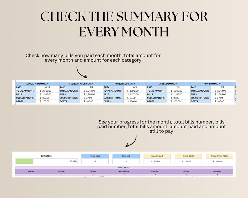Bill Tracker Spreadsheet, Bill Calendar Google Sheets, Bill Planner ...